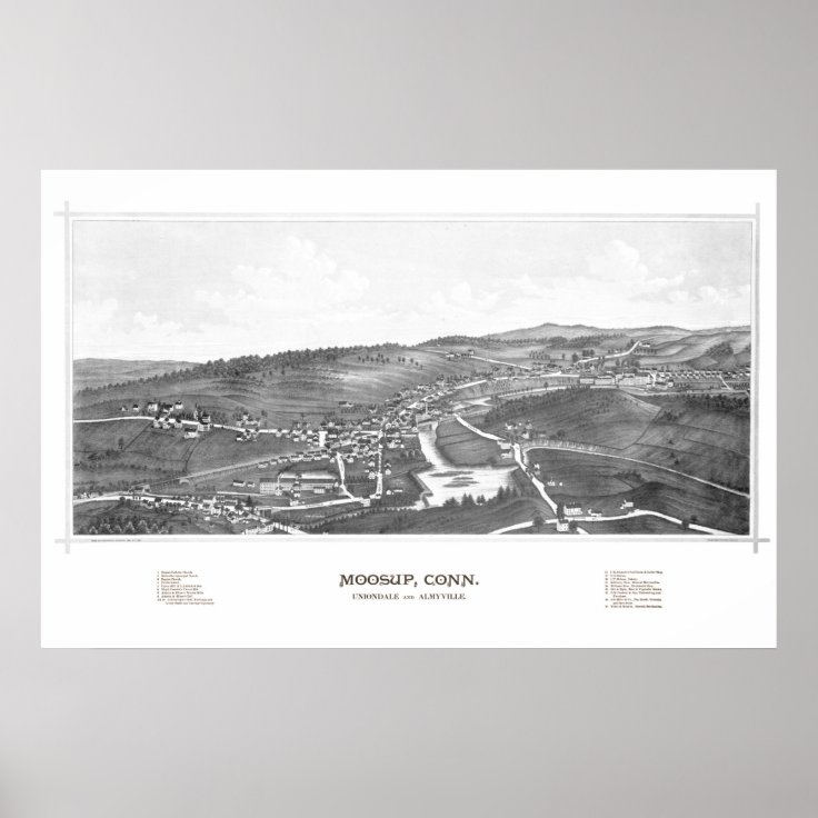 Map of Moosup, CT from 1889 Poster | Zazzle