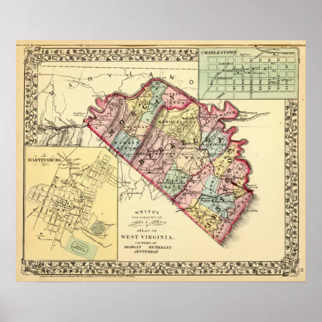 Map of Morgan, Berkeley, and Jefferson counties Poster | Zazzle