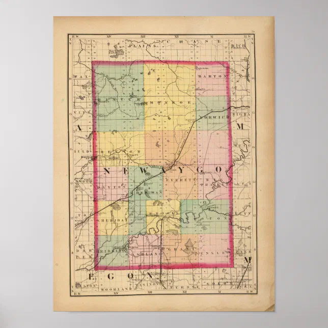 Map of Newaygo County, Michigan Poster | Zazzle