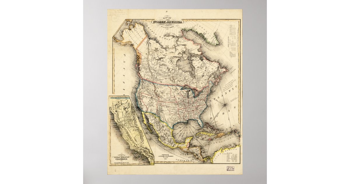 Map of North America (1850) Poster | Zazzle