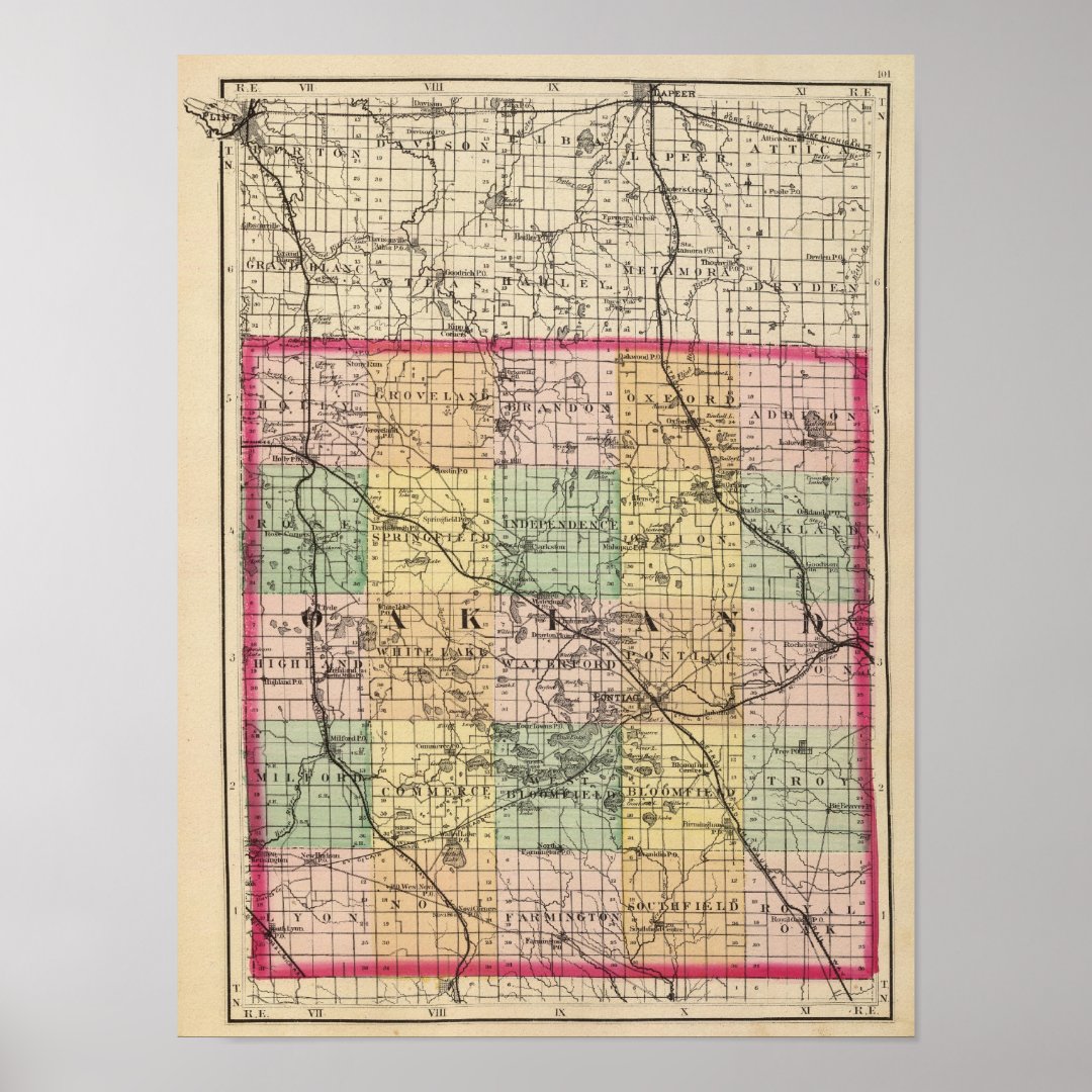Map of Oakland County, Michigan Poster | Zazzle