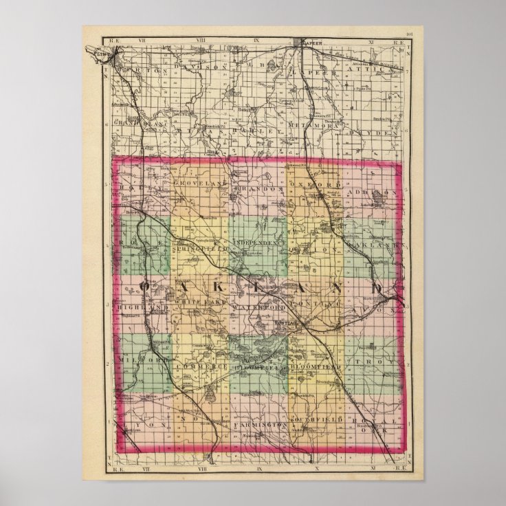 Map of Oakland County, Michigan Poster | Zazzle