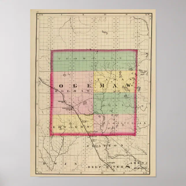 Map of Ogemaw County, Michigan Poster | Zazzle