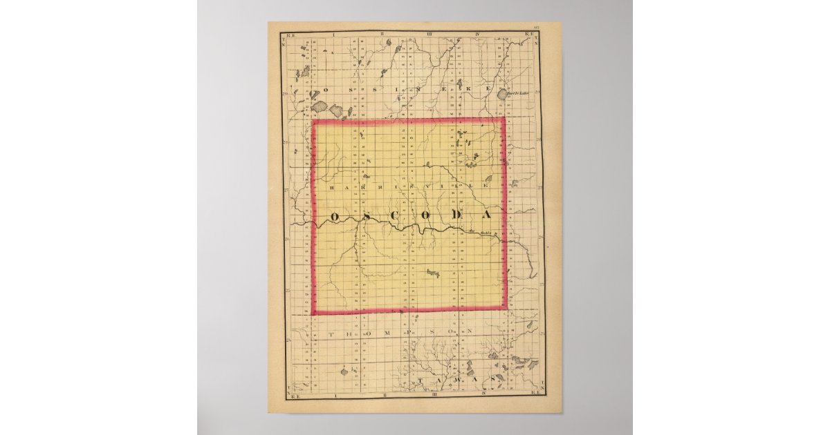 Map of Oscoda County, Michigan Poster | Zazzle