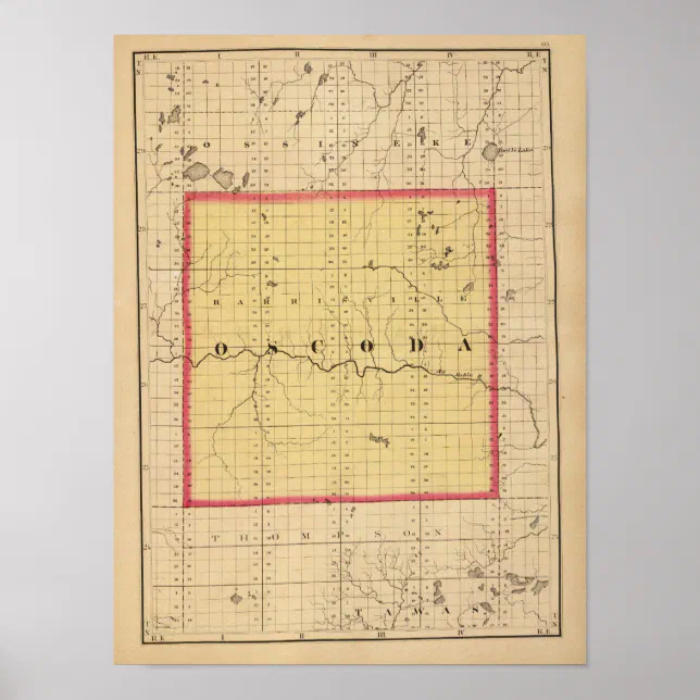 Map of Oscoda County, Michigan Poster | Zazzle