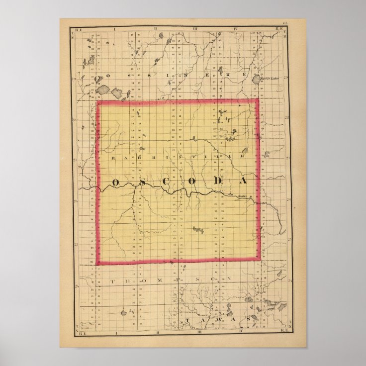 Map of Oscoda County, Michigan Poster | Zazzle