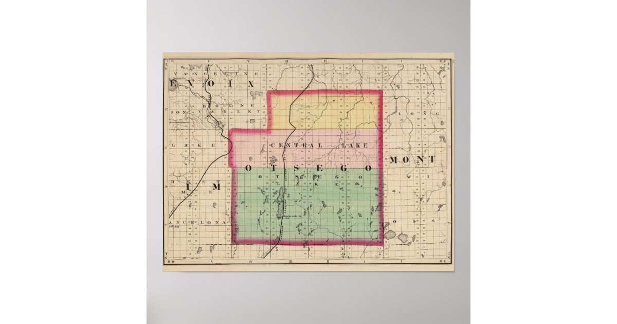 Map of Otsego County, Michigan Poster | Zazzle