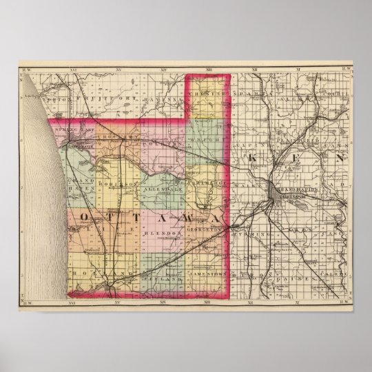 Map of Ottawa County, Michigan Poster | Zazzle.com