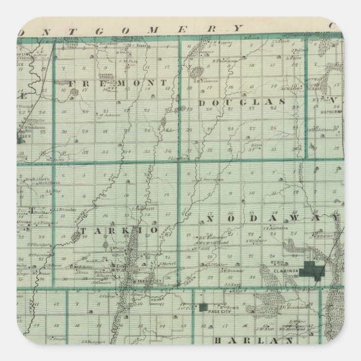 Map of Page County, State of Iowa Square Sticker | Zazzle