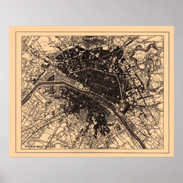 Map of Paris France, circa 1890 - 1907 Poster | Zazzle
