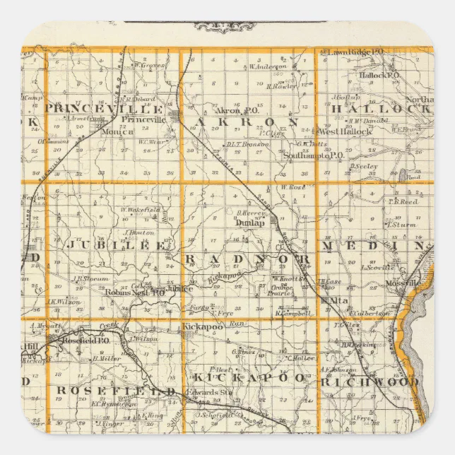 Map of Peoria County and Minonk Square Sticker | Zazzle
