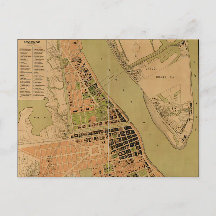 Map of Phnom Penh, Cambodia (circa 1920) Postcard | Zazzle