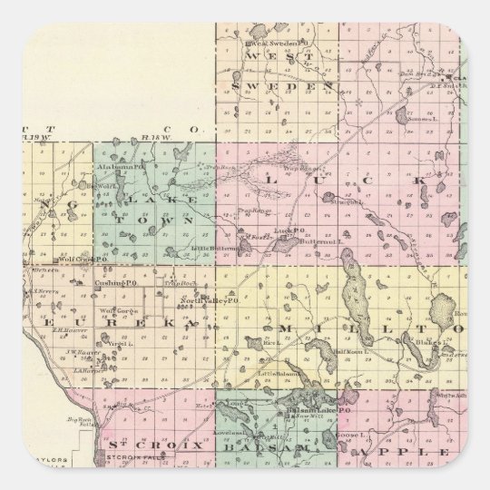 Map of Polk County, State of Wisconsin Square Sticker | Zazzle.com