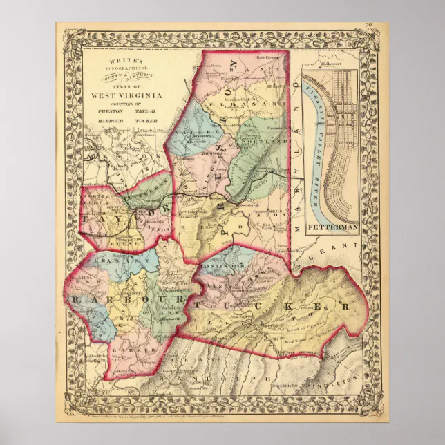 Map of Preston, Taylor, Barbour, Tucker counties Poster | Zazzle