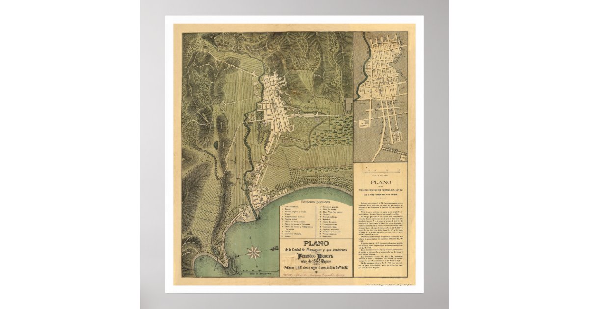 Map of Puerto Rico by Federico Drouyn 1888 Poster | Zazzle