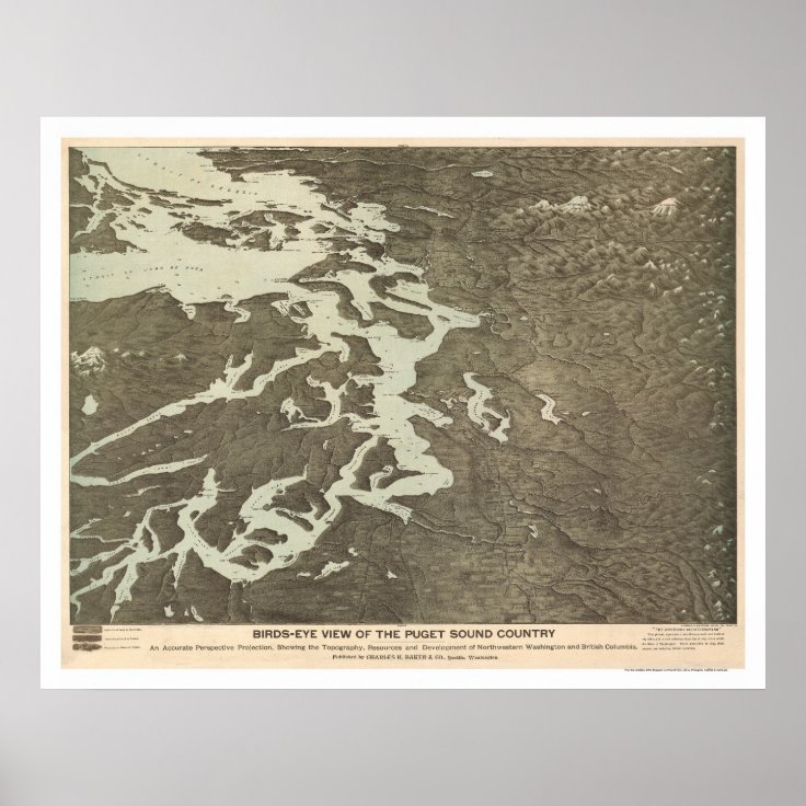 Map of Puget Sound Country in Washington 1891 Poster | Zazzle