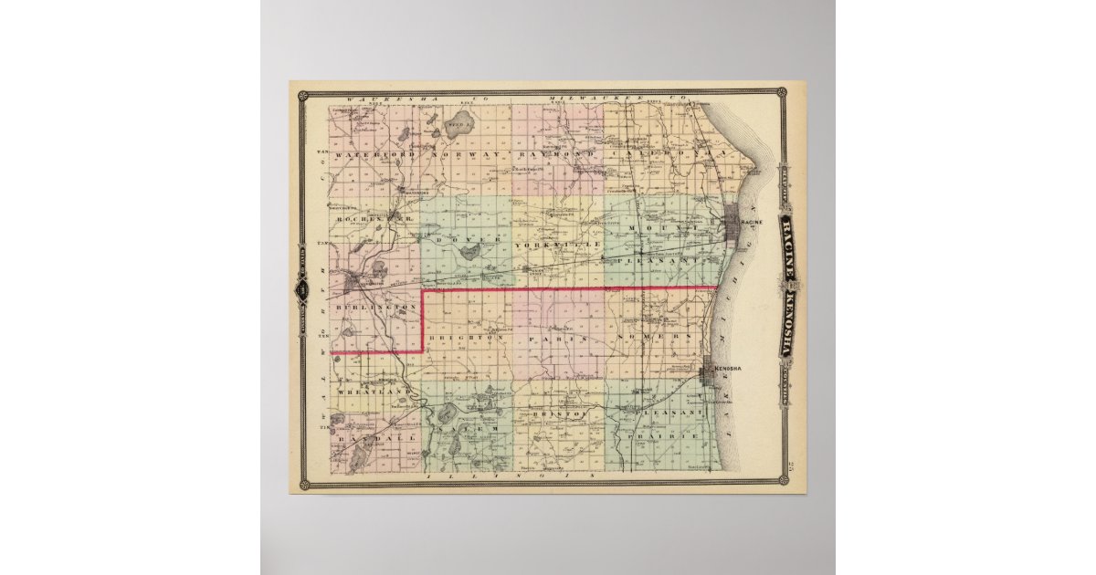 Map of Racine and Kenosha counties Poster | Zazzle.com