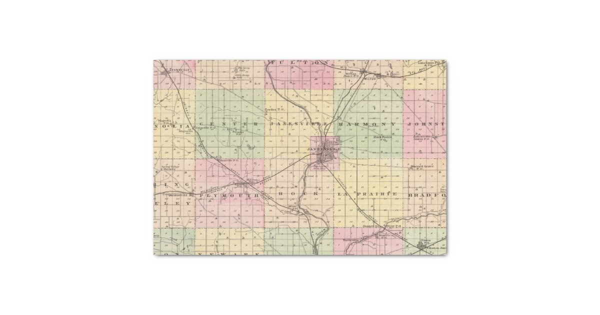 Map of Rock County, State of Wisconsin Tissue Paper | Zazzle