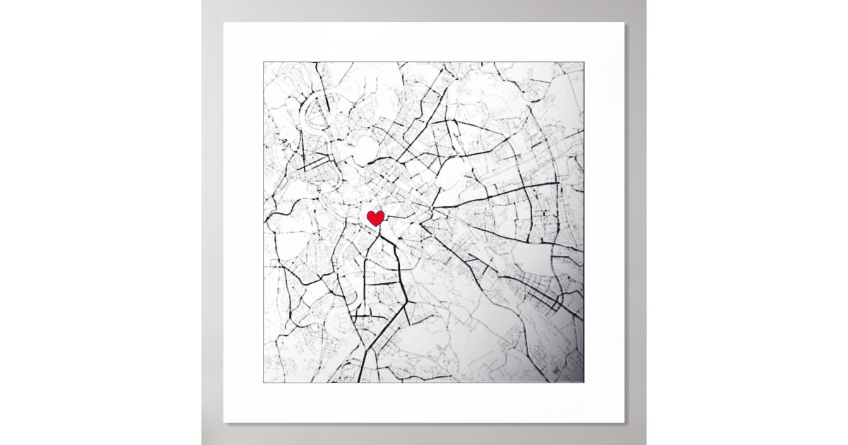 Map of Rome, Italy Modern Cute Heart Personalized Foil Prints | Zazzle
