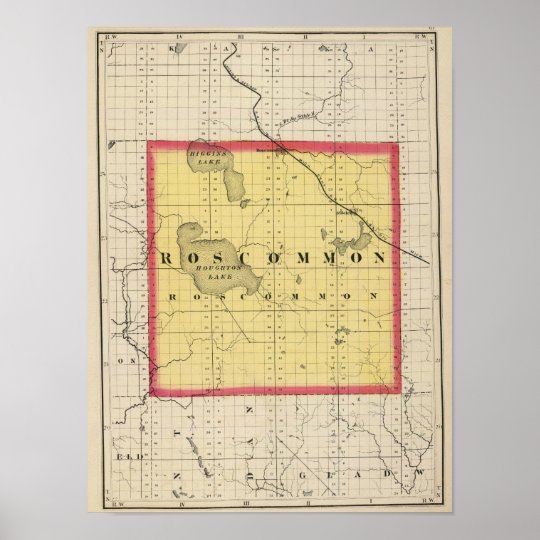Map of Roscommon County, Michigan Poster | Zazzle.com