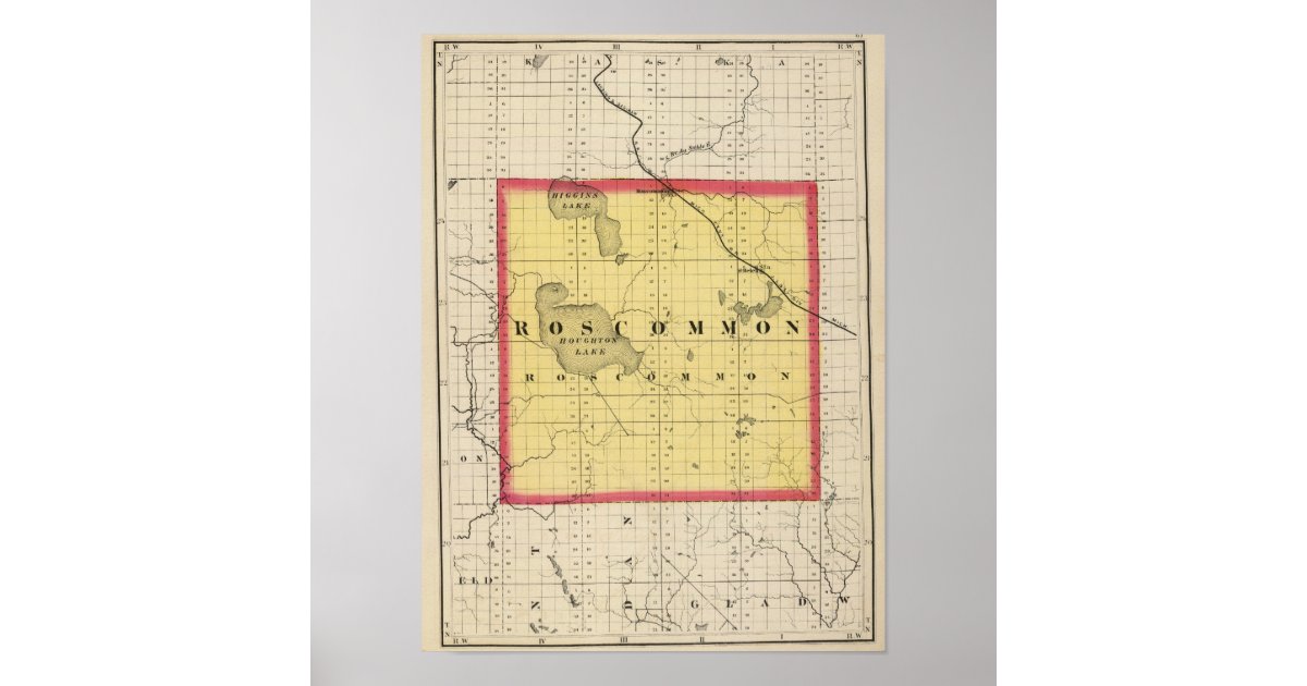Map of Roscommon County, Michigan Poster | Zazzle