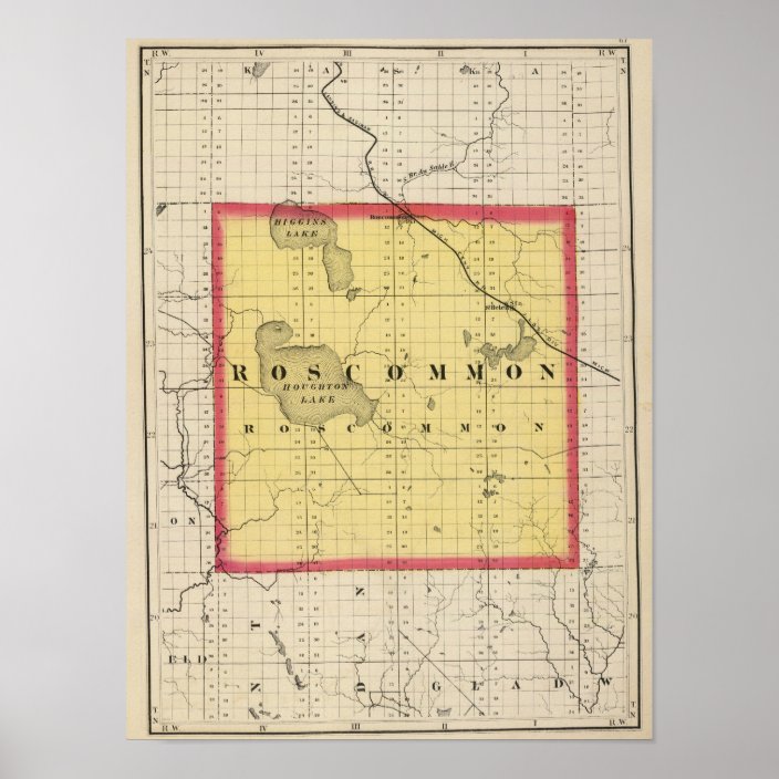 Map of Roscommon County, Michigan Poster | Zazzle.com