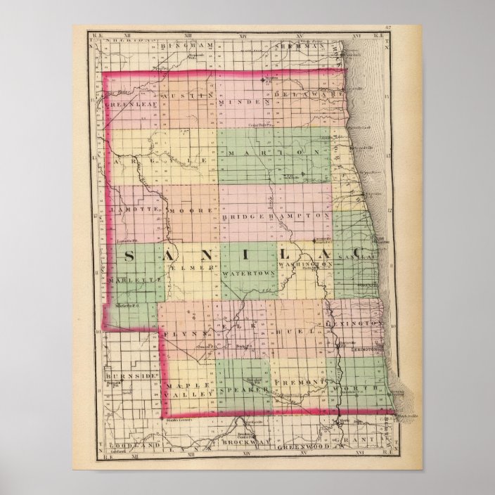 Map of Sanilac County, Michigan Poster | Zazzle.com