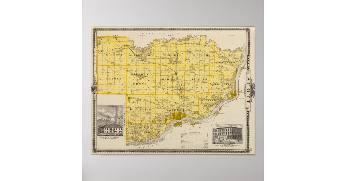 Map of Scott County, State of Iowa Poster | Zazzle