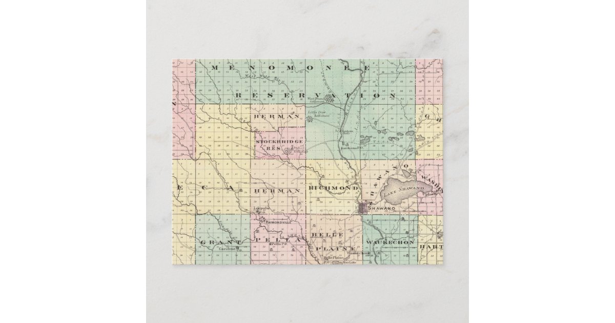 Map of Shawano County, State of Wisconsin Postcard | Zazzle