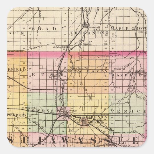 Map of Shiawassee County, Michigan Square Sticker | Zazzle