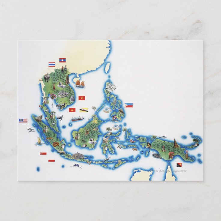 Map of southeastern Asia Postcard | Zazzle