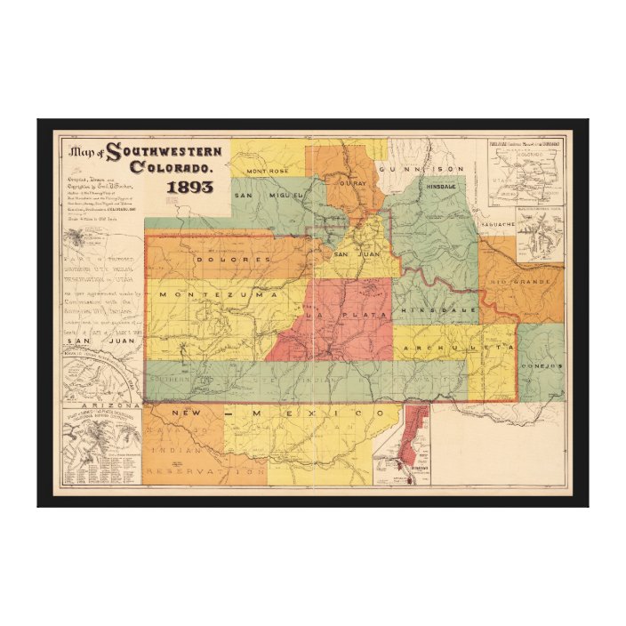 Map of Southwestern Colorado (1893) Canvas Print | Zazzle.com
