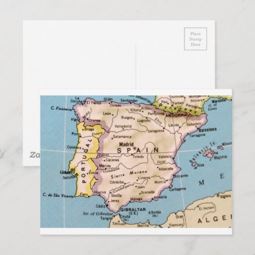 Map of Spain Vintage Design Postcard | Zazzle