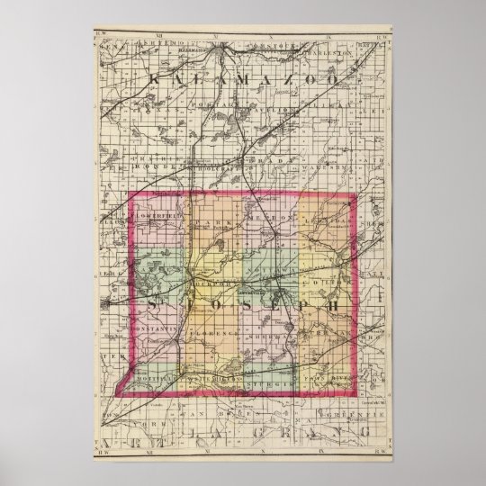 Map of St Joseph County, Michigan Poster | Zazzle.com