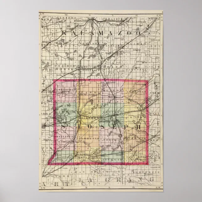 Map of St Joseph County, Michigan Poster | Zazzle
