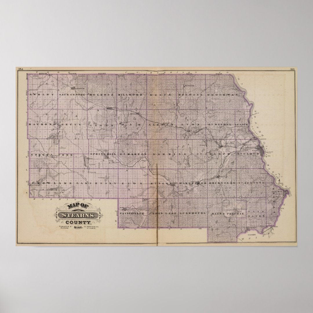 Map of Stearns County, Minnesota Poster | Zazzle