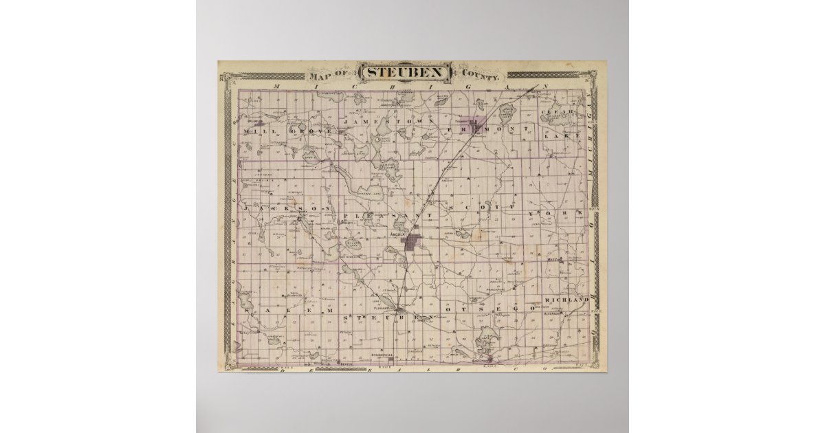 Map of Steuben County Indiana Poster | Zazzle