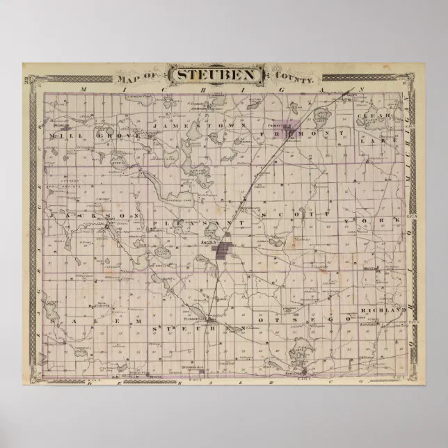 Map of Steuben County Indiana Poster | Zazzle