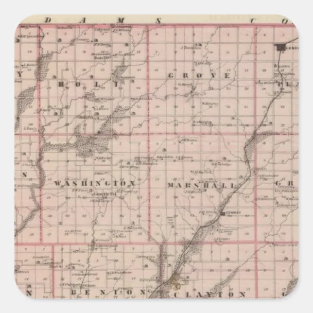 Map of Taylor County, State of Iowa Square Sticker | Zazzle