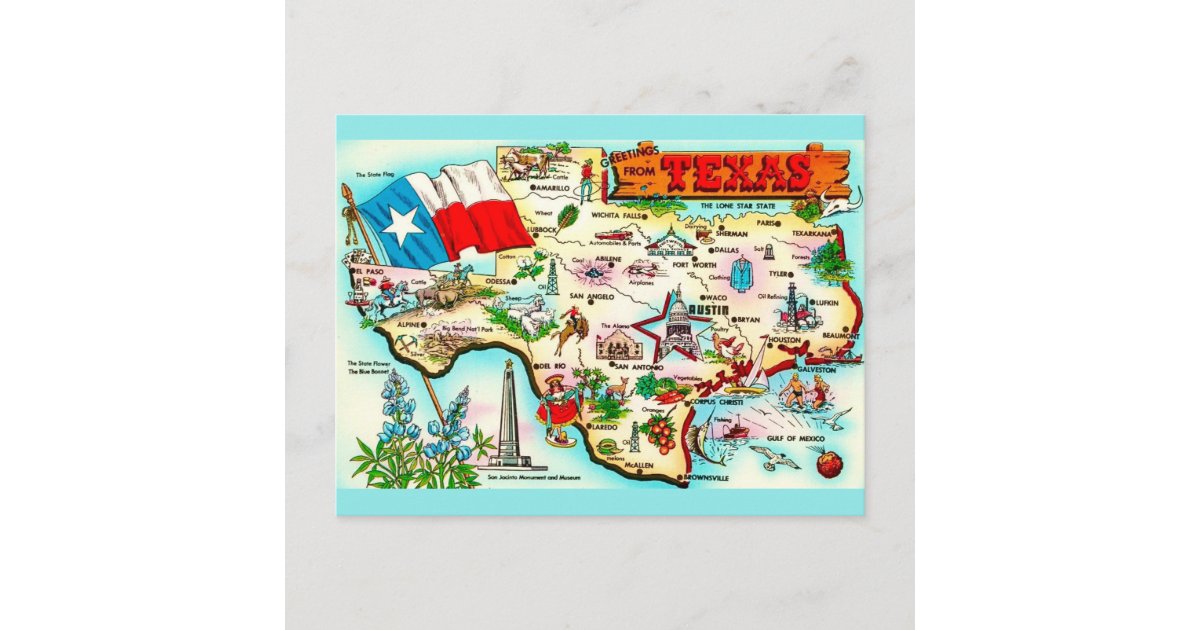Map of Texas Greeting Postcard | Zazzle