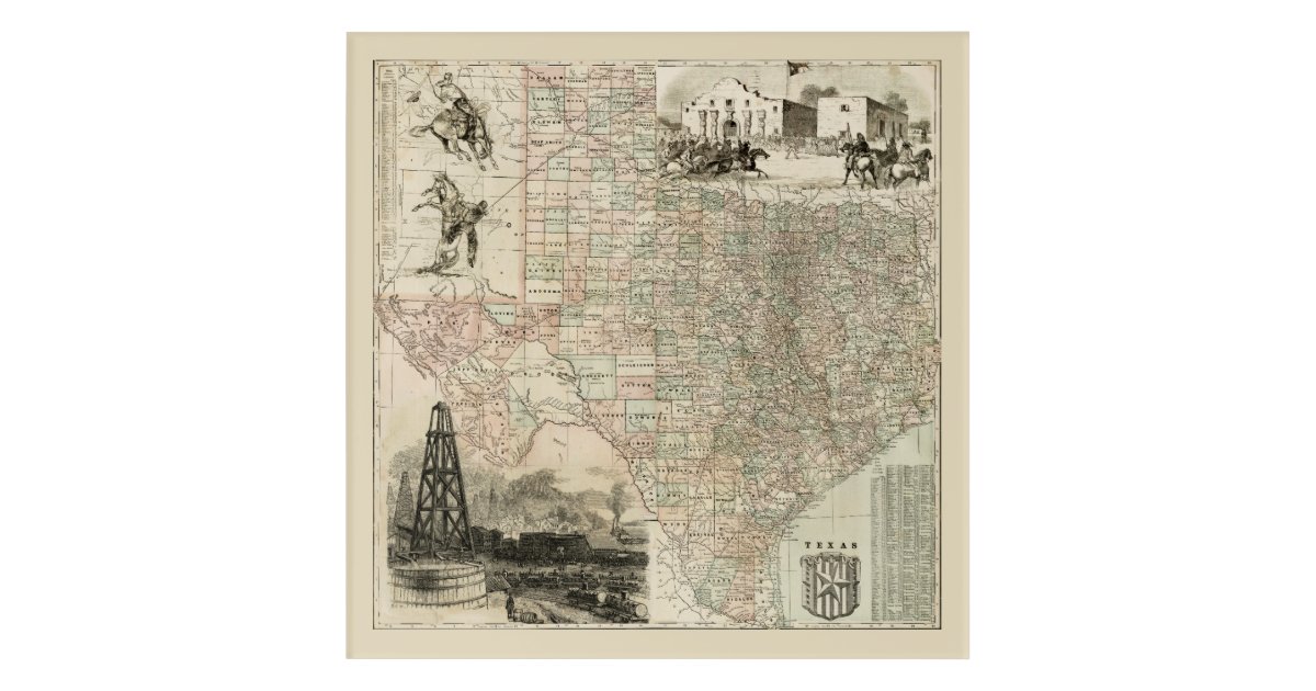 Map of Texas with County Borders Acrylic Print | Zazzle