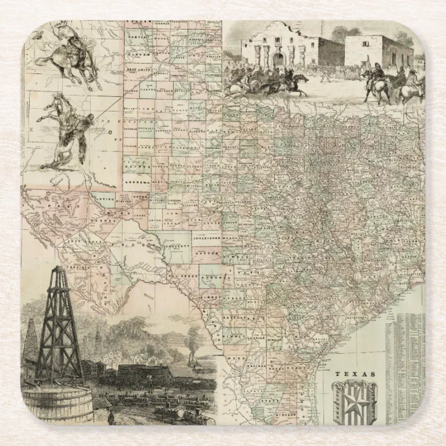 Map of Texas with County Borders Square Paper Coaster | Zazzle