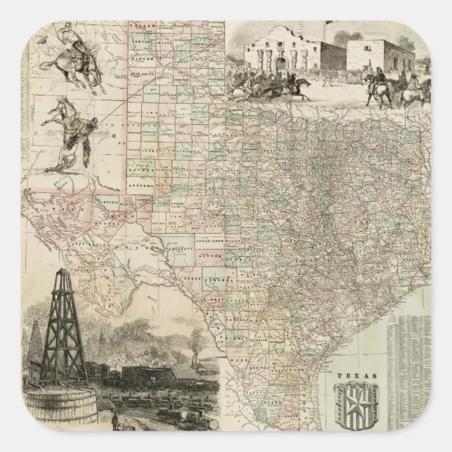Map of Texas with County Borders Square Sticker | Zazzle
