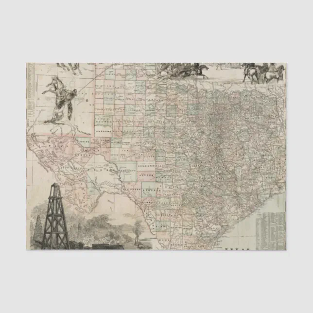 Map of Texas with County Borders Tissue Paper | Zazzle