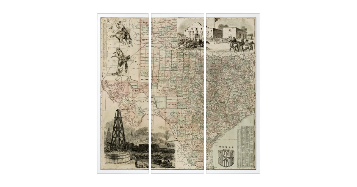 Map of Texas with County Borders Triptych | Zazzle