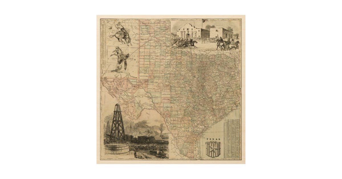 Map of Texas with County Borders Wood Wall Decor | Zazzle
