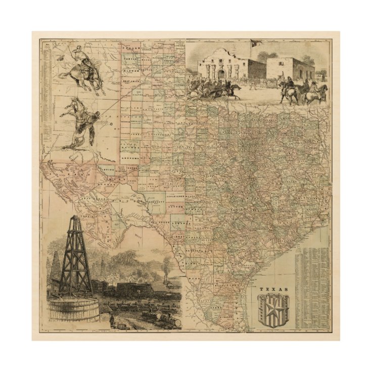 Map of Texas with County Borders Wood Wall Decor | Zazzle