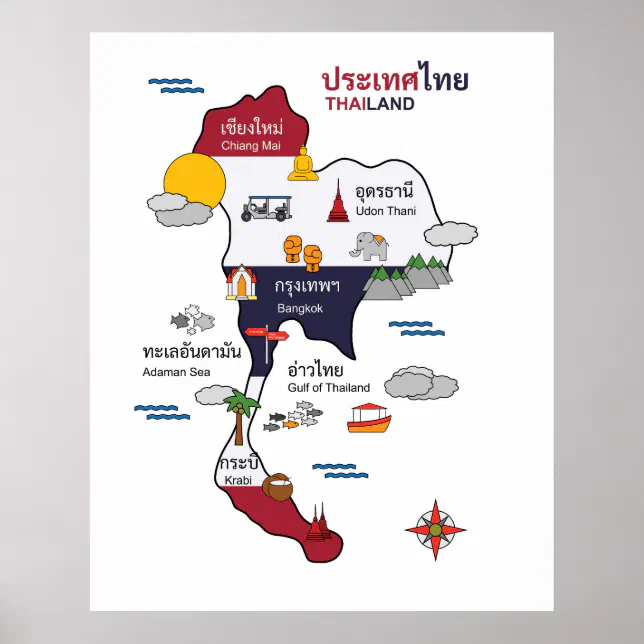 Map of Thailand Tourist Travel Art Poster | Zazzle