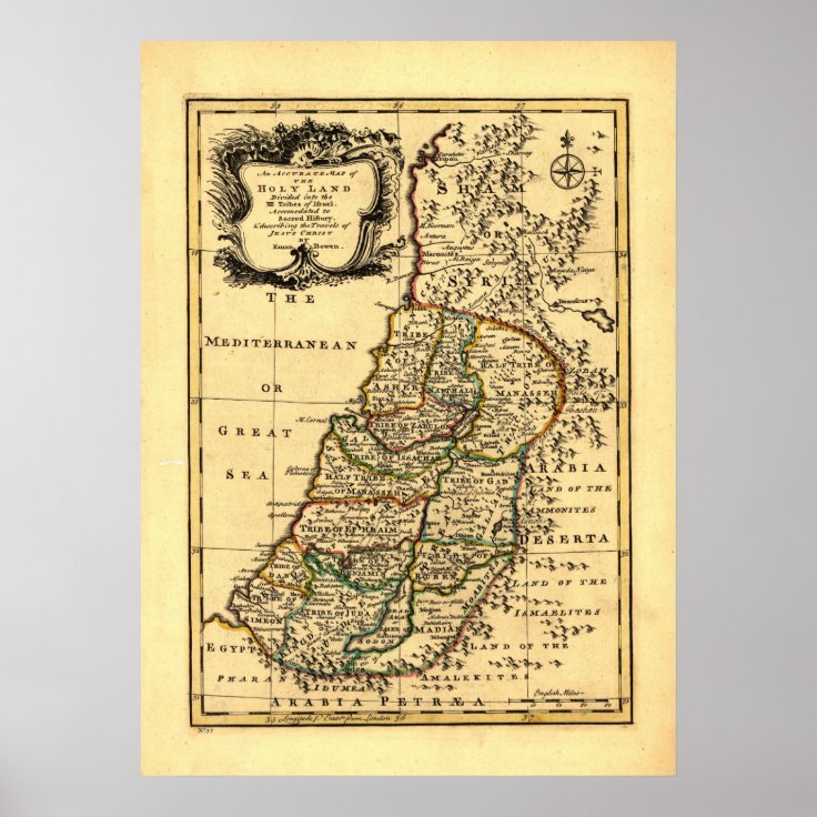 Map of the 12 Tribes of Ancient Israel, (1752) Poster | Zazzle