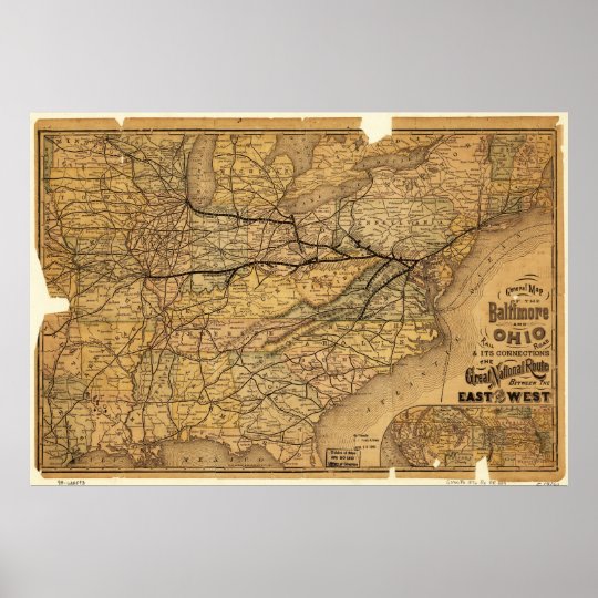 Map of the Baltimore and Ohio Railroad in 1876 Poster | Zazzle.com